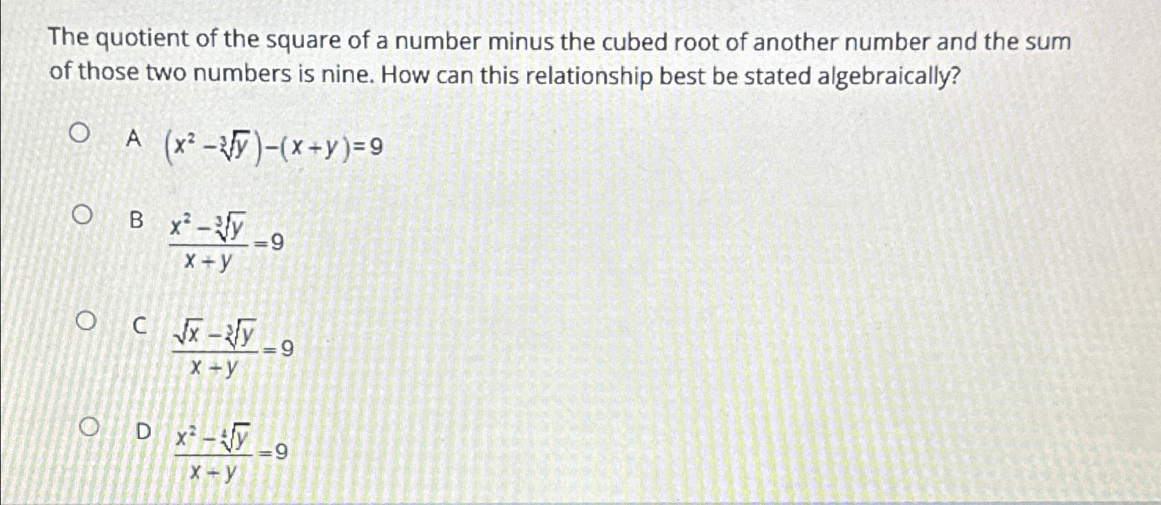 Solved The quotient of the square of a number minus the | Chegg.com