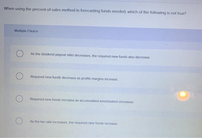 Solved When Using The Percent Of Sales Method In Forecasting