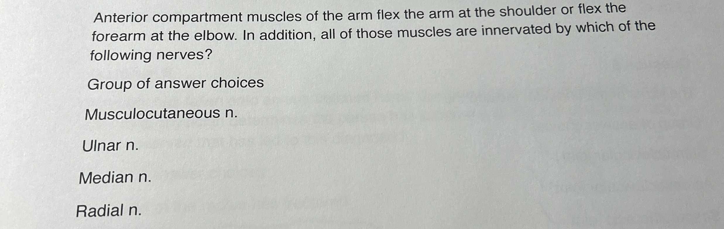 Solved Anterior compartment muscles of the arm flex the arm | Chegg.com