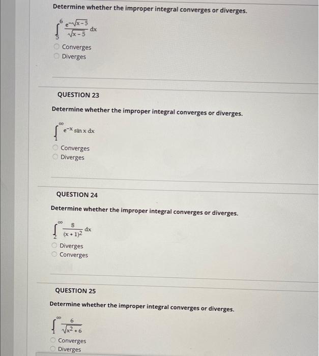 Solved Determine whether the improper integral converges or | Chegg.com