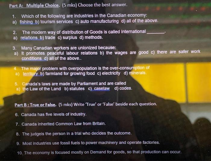 Part A: Multiple Choice. ( 5mks ) Choose the best | Chegg.com