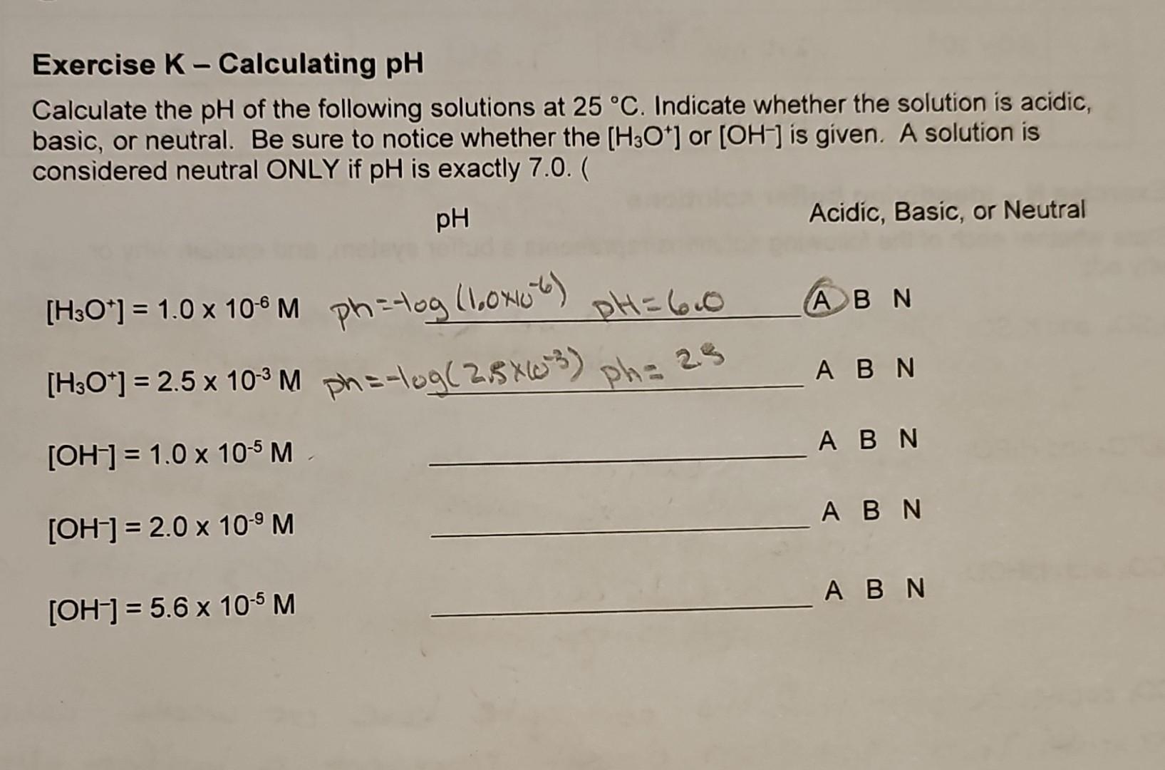 Solved Exercise K - Calculating pH Calculate the pH of the | Chegg.com