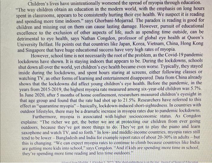 SUMMARY TEXT Instructions: Read the following text | Chegg.com