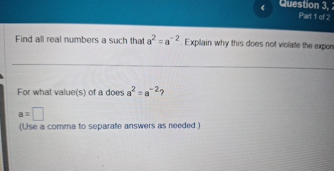 Solved Find all real numbers a such that a2=a-2. ﻿Explain | Chegg.com