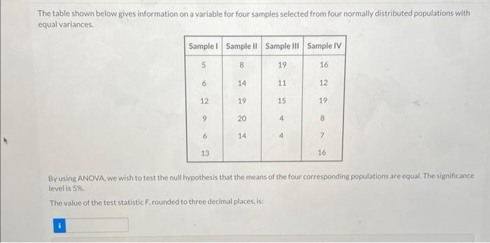Solved The table shown below gives information on a variable | Chegg.com