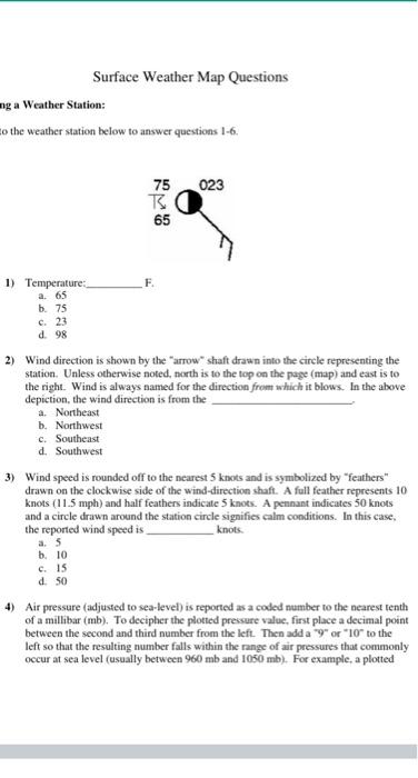 Solved Surface Weather Map Questions ng a Weather Station: o | Chegg.com