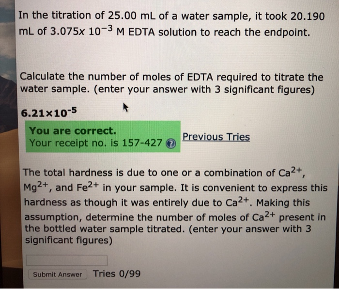 Solved In the titration of 25.00 mL of a water sample, it | Chegg.com