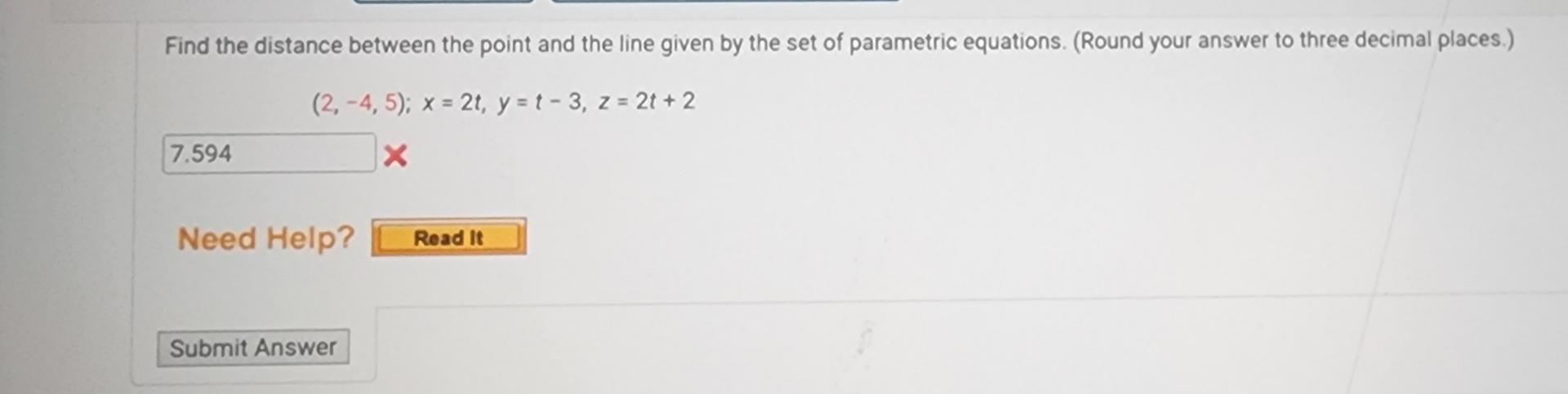Solved Find the distance between the point and the line | Chegg.com