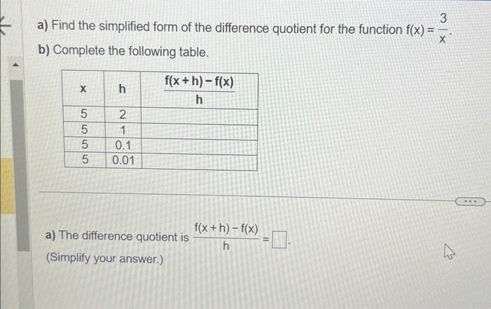 Solved a) Find the simplified form of the difference | Chegg.com