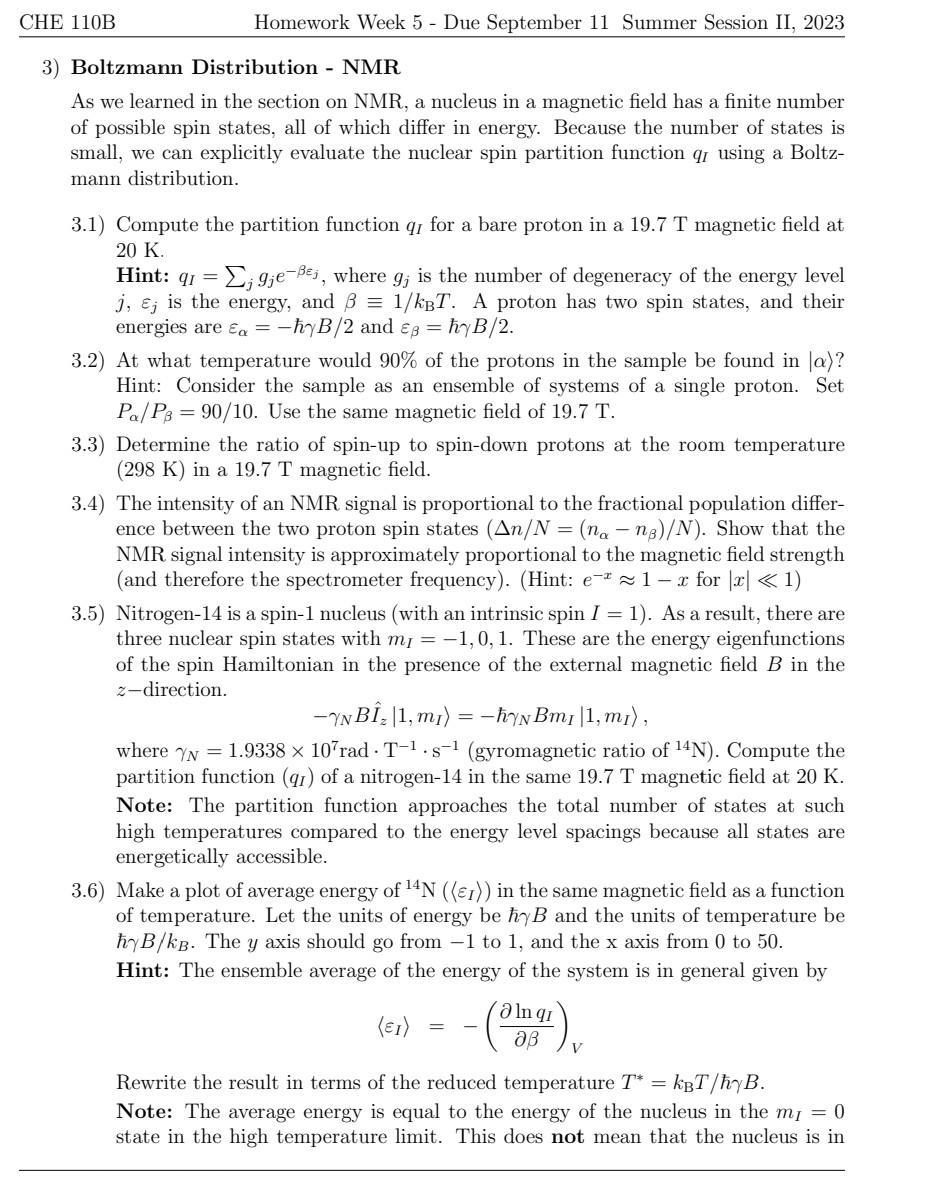 Solved Boltzmann Distribution - NMR As we learned in the | Chegg.com