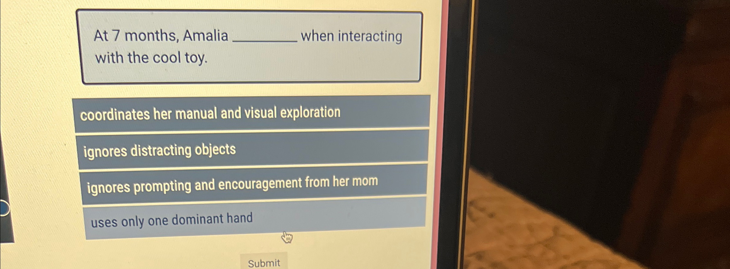 Solved At 7 ﻿months, Amalia ﻿when interacting with the | Chegg.com