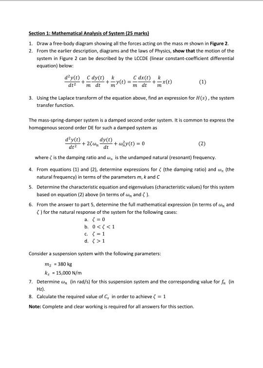 Analysing a simple system A vehicle suspension | Chegg.com