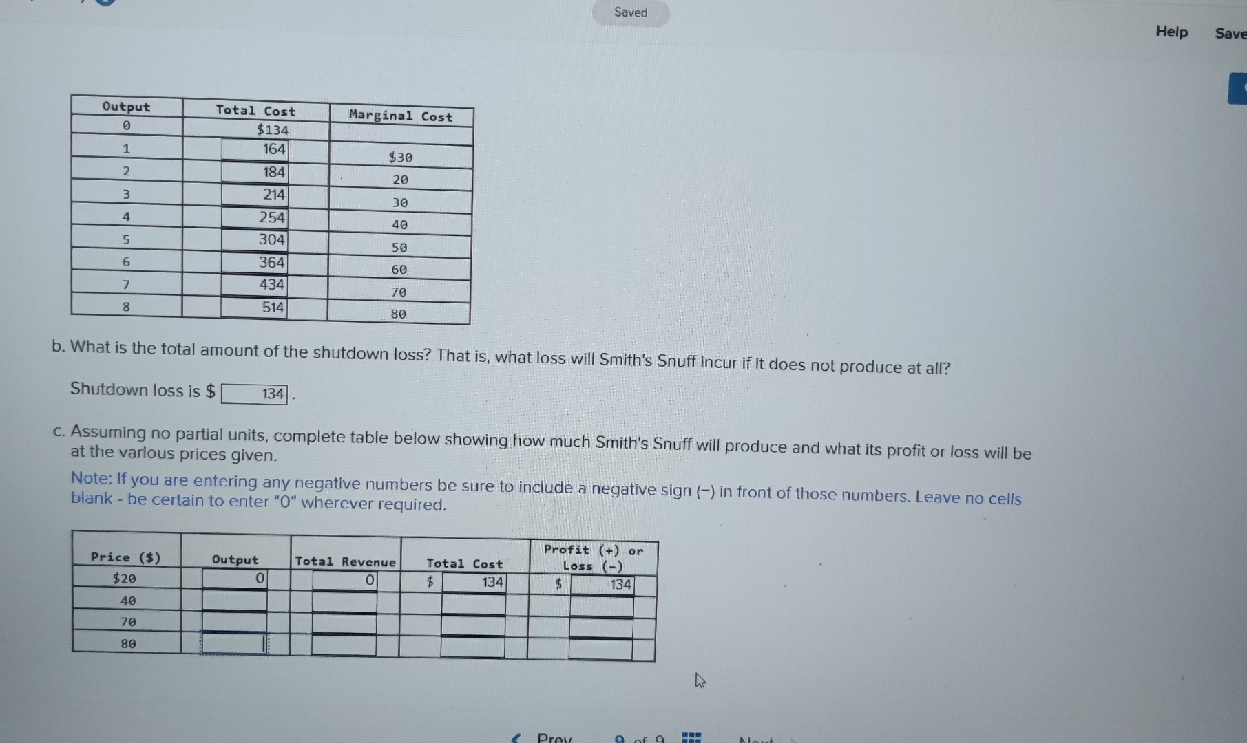 Solved Saved\table[[Output,Total Cost,Marginal | Chegg.com