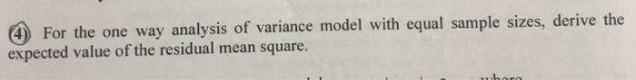 Solved For the one way analysis of variance model with equal | Chegg.com