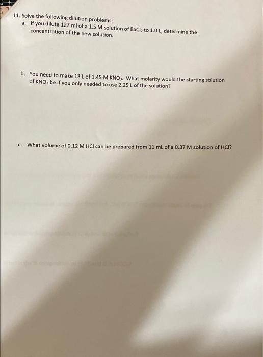 Solved 11. Solve the following dilution problems: a. If you | Chegg.com