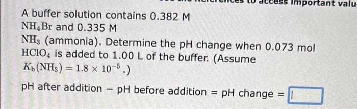 Solved A buffer solution contains 0.382M NH4Br and 0.335M | Chegg.com