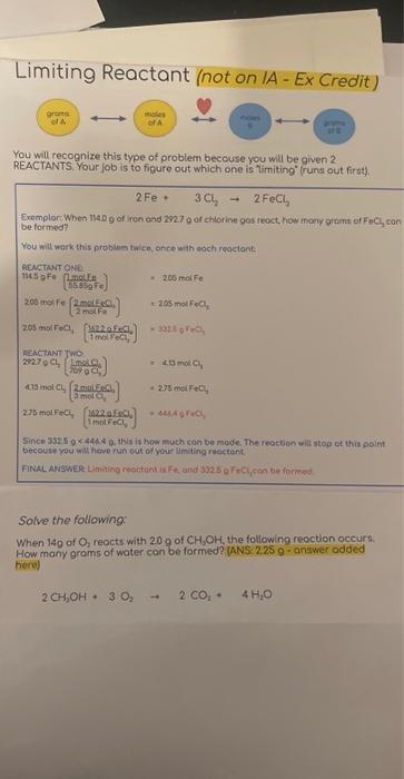 Solved Limiting Reactant (not on IA - Ex Credit) You will | Chegg.com