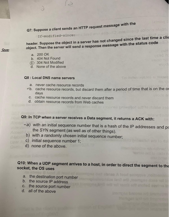 Solved Q7: Suppose a client sends an HTTP request message | Chegg.com