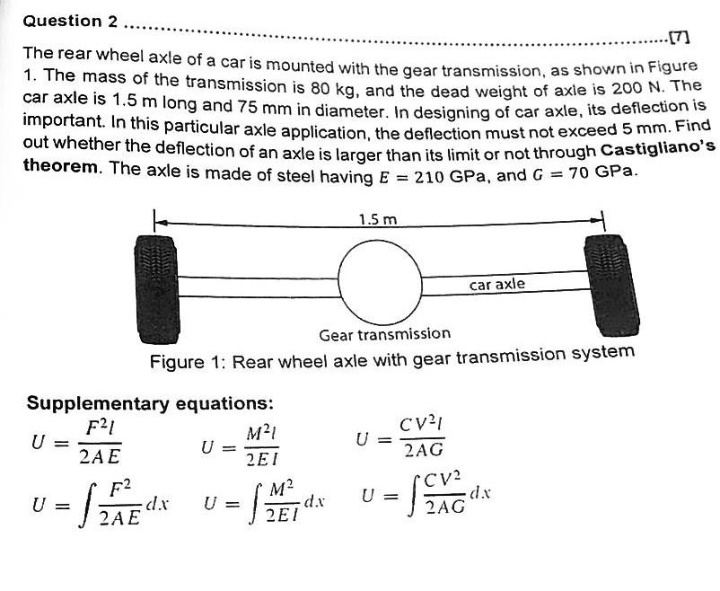 Solved The rear wheel axle of a car is mounted with the gear | Chegg.com