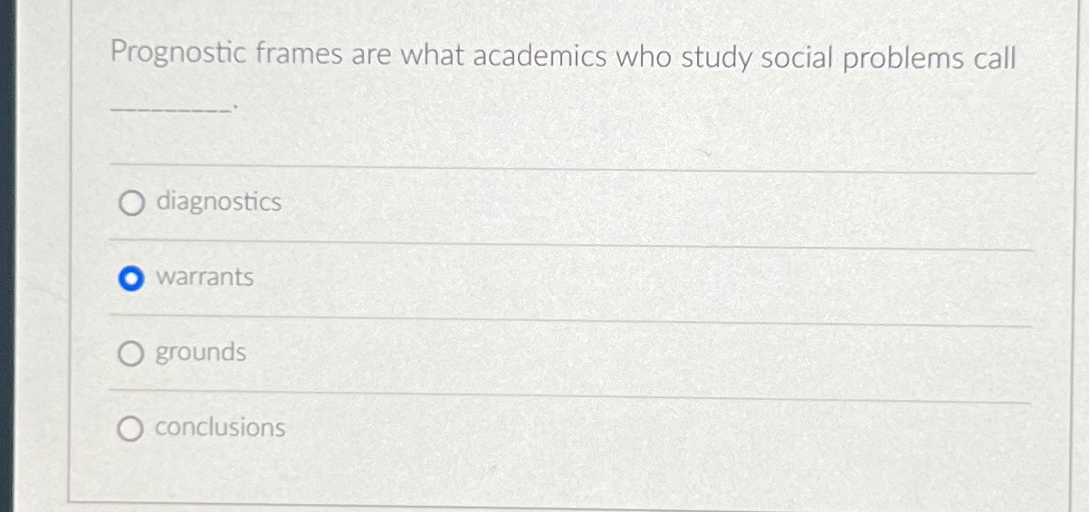 Solved Prognostic frames are what academics who study social | Chegg.com