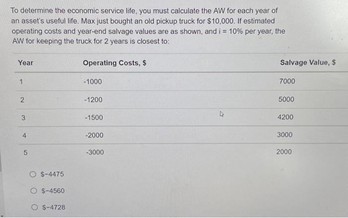 Solved To determine the economic service life, you must | Chegg.com