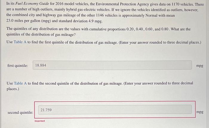 Solved In its Fuel Economy Guide for 2016 model vehicles, | Chegg.com