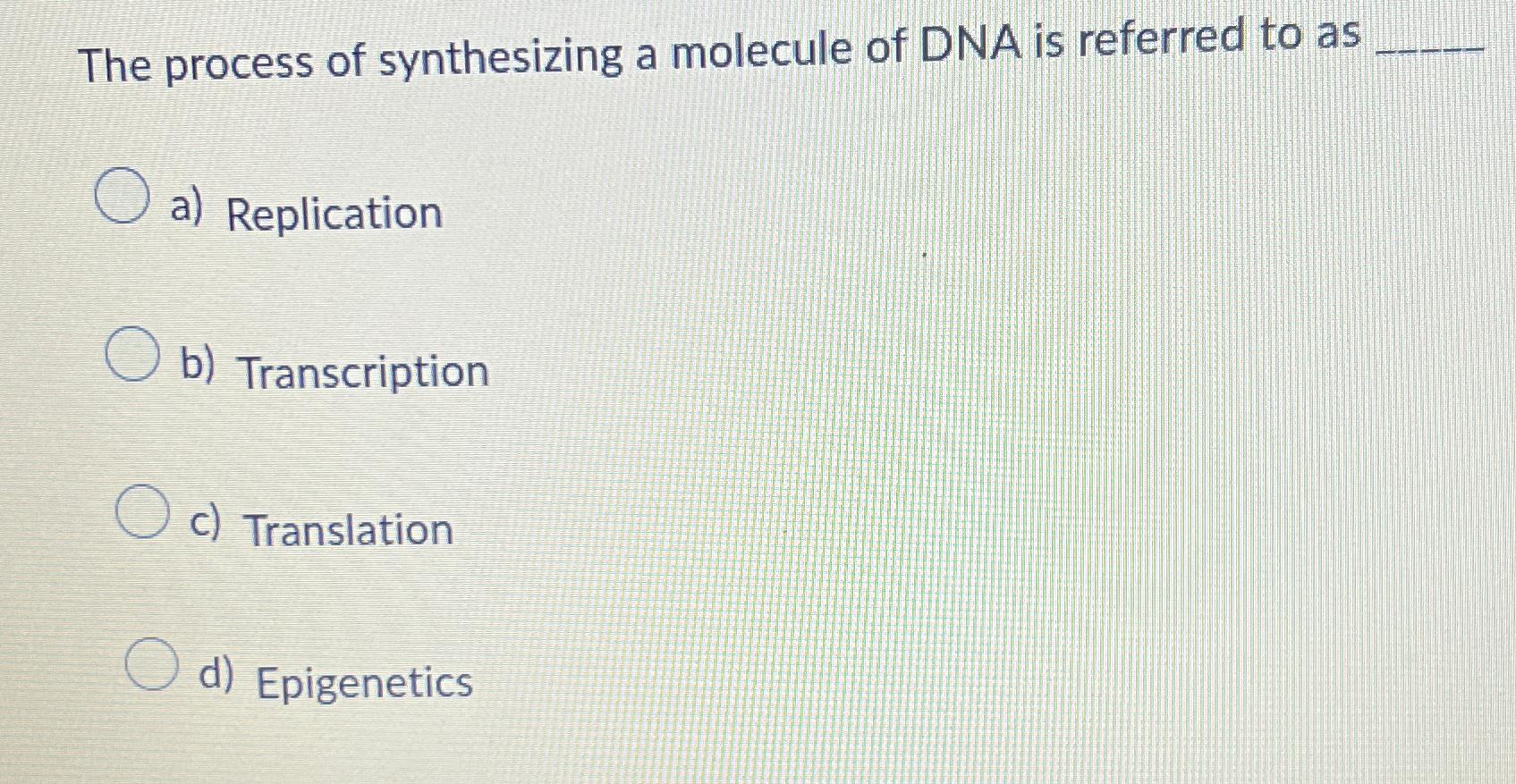 Solved The process of synthesizing a molecule of DNA is | Chegg.com