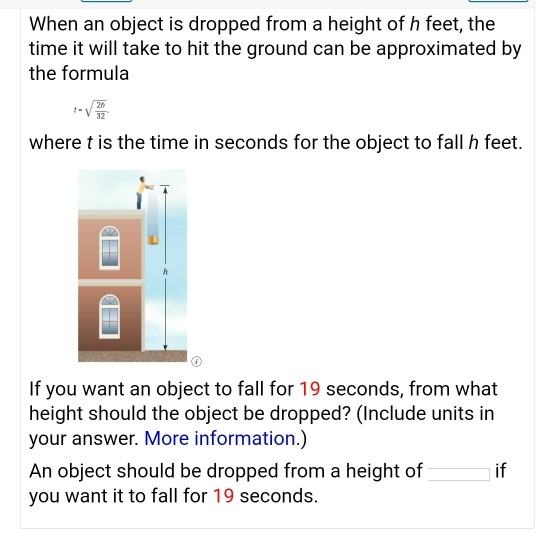 Solved When An Object Is Dropped From A Height Of H Feet