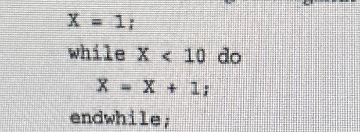 Solved x=1; while x