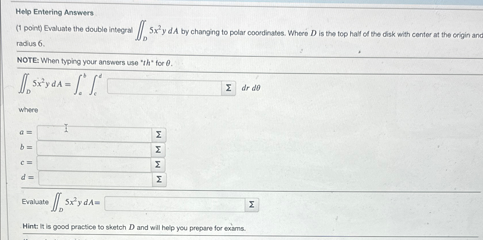 Solved Help Entering Answers(1 ﻿point) ﻿Evaluate the double | Chegg.com