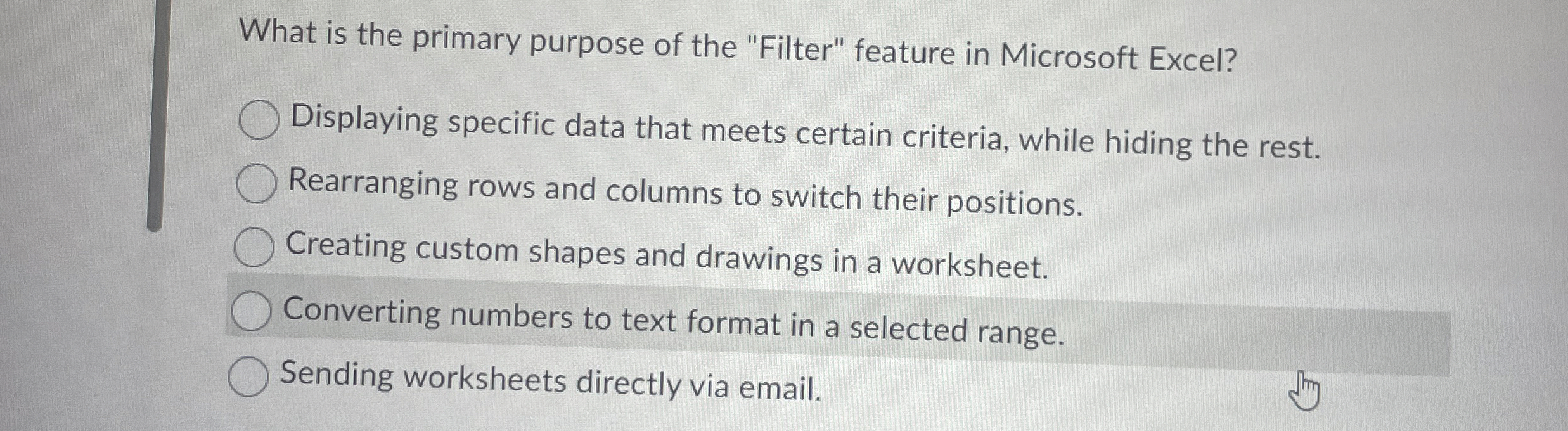 Solved What is the primary purpose of the "Filter" feature | Chegg.com