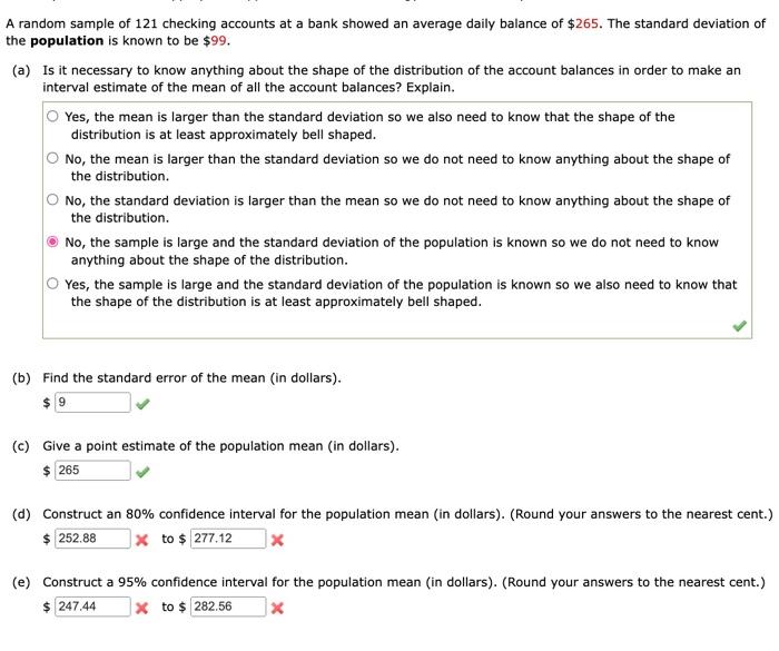 Solved A random sample of 121 checking accounts at a bank | Chegg.com