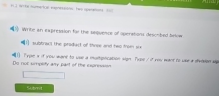 Solved H. 2 ﻿Write numerical expressions: two operations | Chegg.com