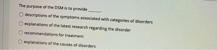 Solved The purpose of the DSM is to provide descriptions of | Chegg.com