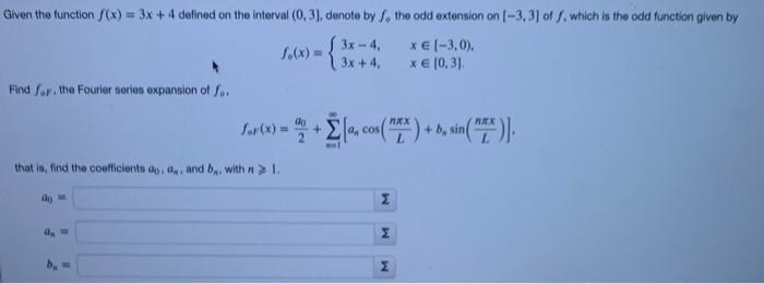 Solved Given the function f(x)=3x+4 defined on the interval | Chegg.com