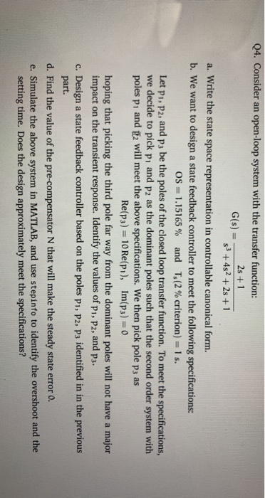 Solved Q4. Consider an open-loop system with the transfer | Chegg.com