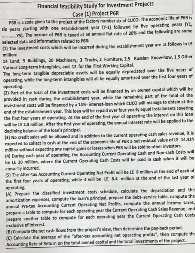 Solved Financial feasibility Study for Investment Projects | Chegg.com