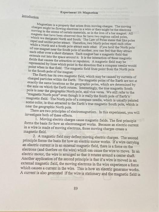 Solved Experiment 10: Magnetism Introduction Magnetism is a | Chegg.com