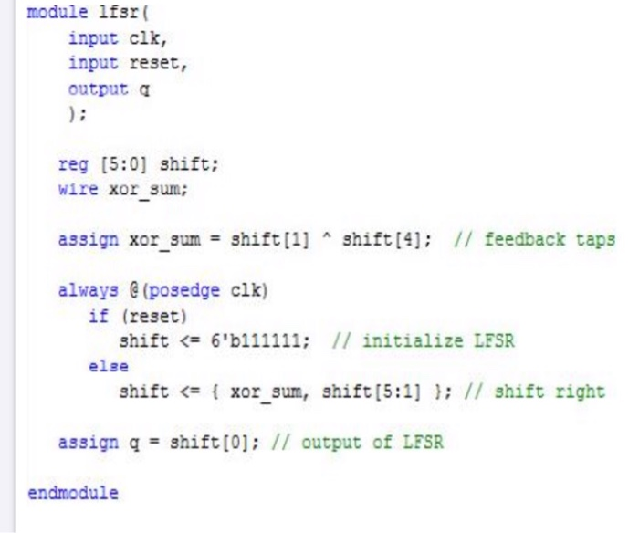 Solved Module Lfsr Input Clk Input Reset Output A Reg 5697