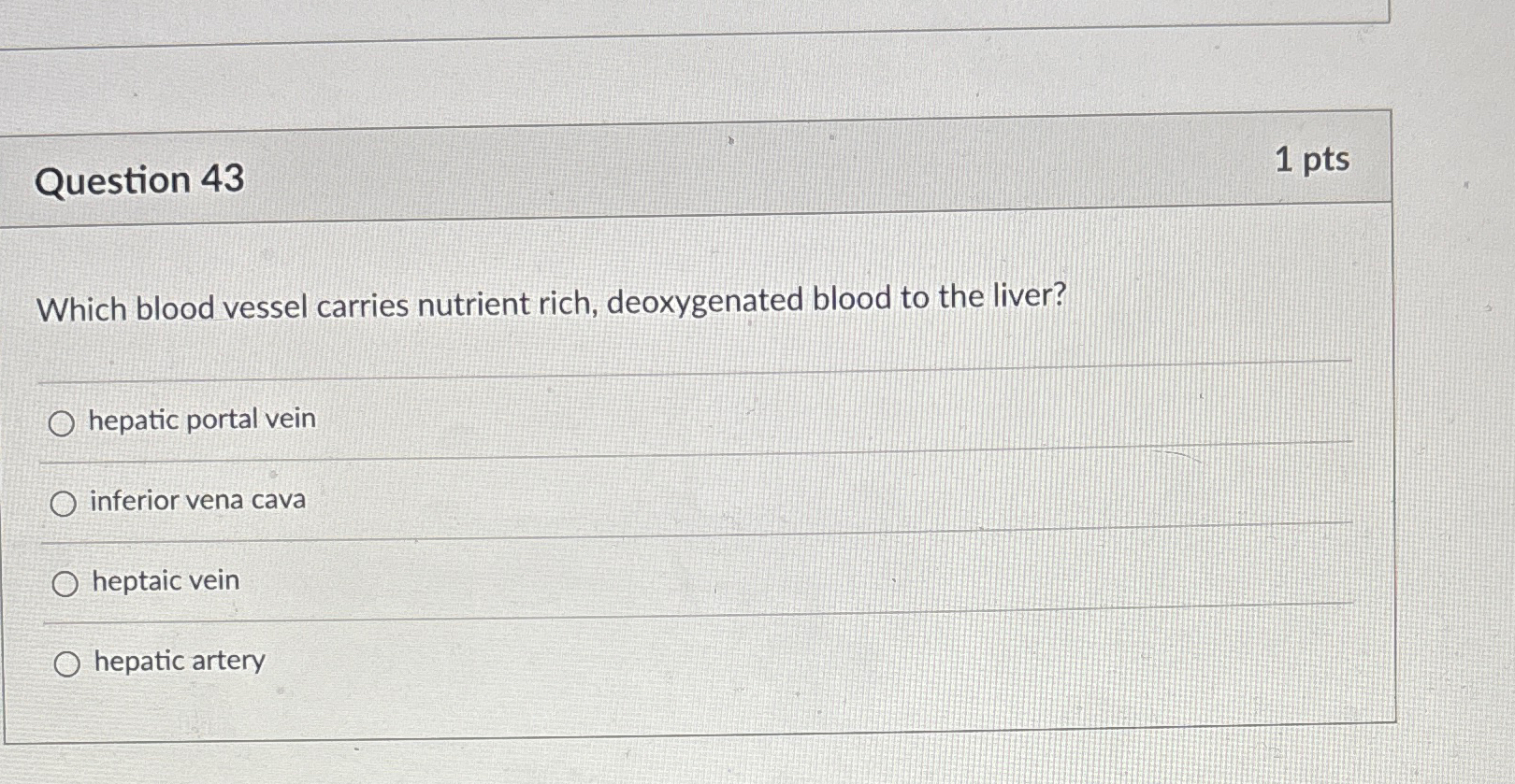 Solved Question 431ptsWhich blood vessel carries nutrient | Chegg.com