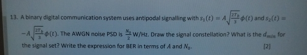 Solved A binary digital communication system uses antipodal | Chegg.com