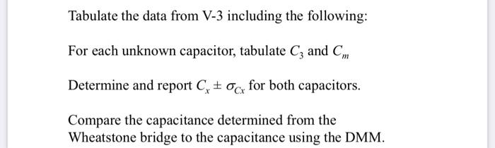 Solved Tabulate the data from V-3 including the following: | Chegg.com