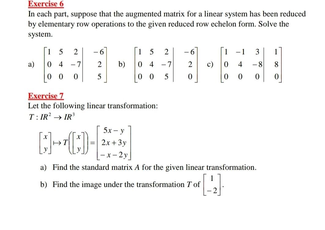 Solved Exercise 6 In each part, suppose that the augmented | Chegg.com