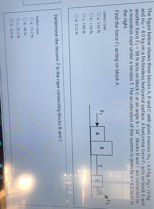 Solved The figure below shows three blocks A, B and C with | Chegg.com
