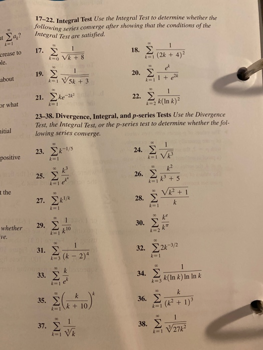 Solved 17-22. Integral Test Use the Integral Test to | Chegg.com Solved 17-22. Integral Test Use the Integral Test to | Chegg.com