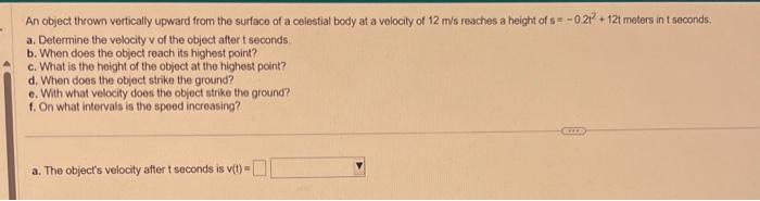 Solved An object thrown vertically upward from the surface | Chegg.com