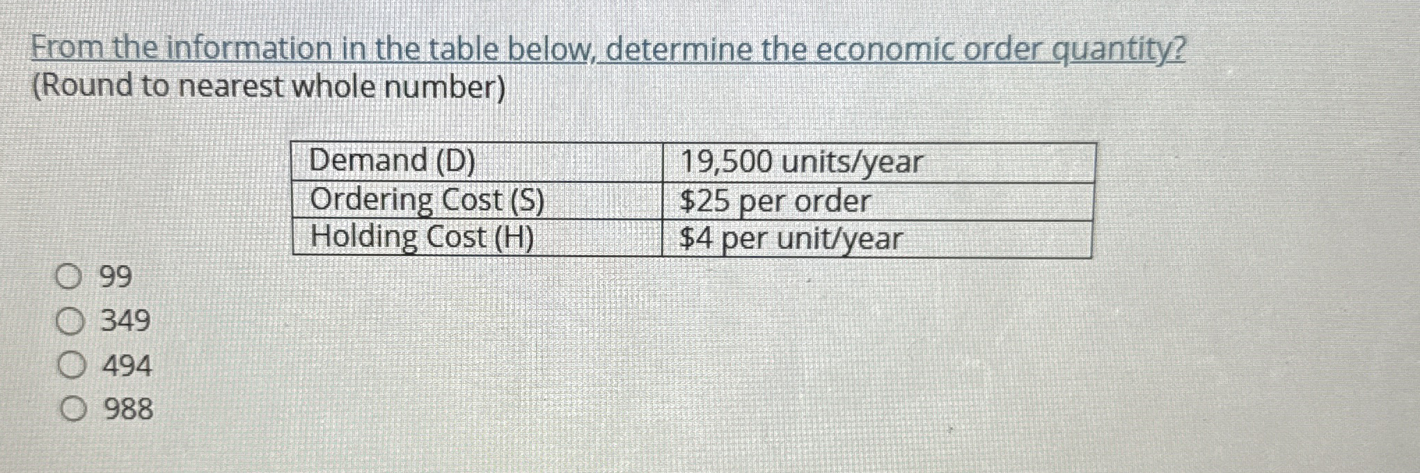 Solved From the information in the table below, determine | Chegg.com
