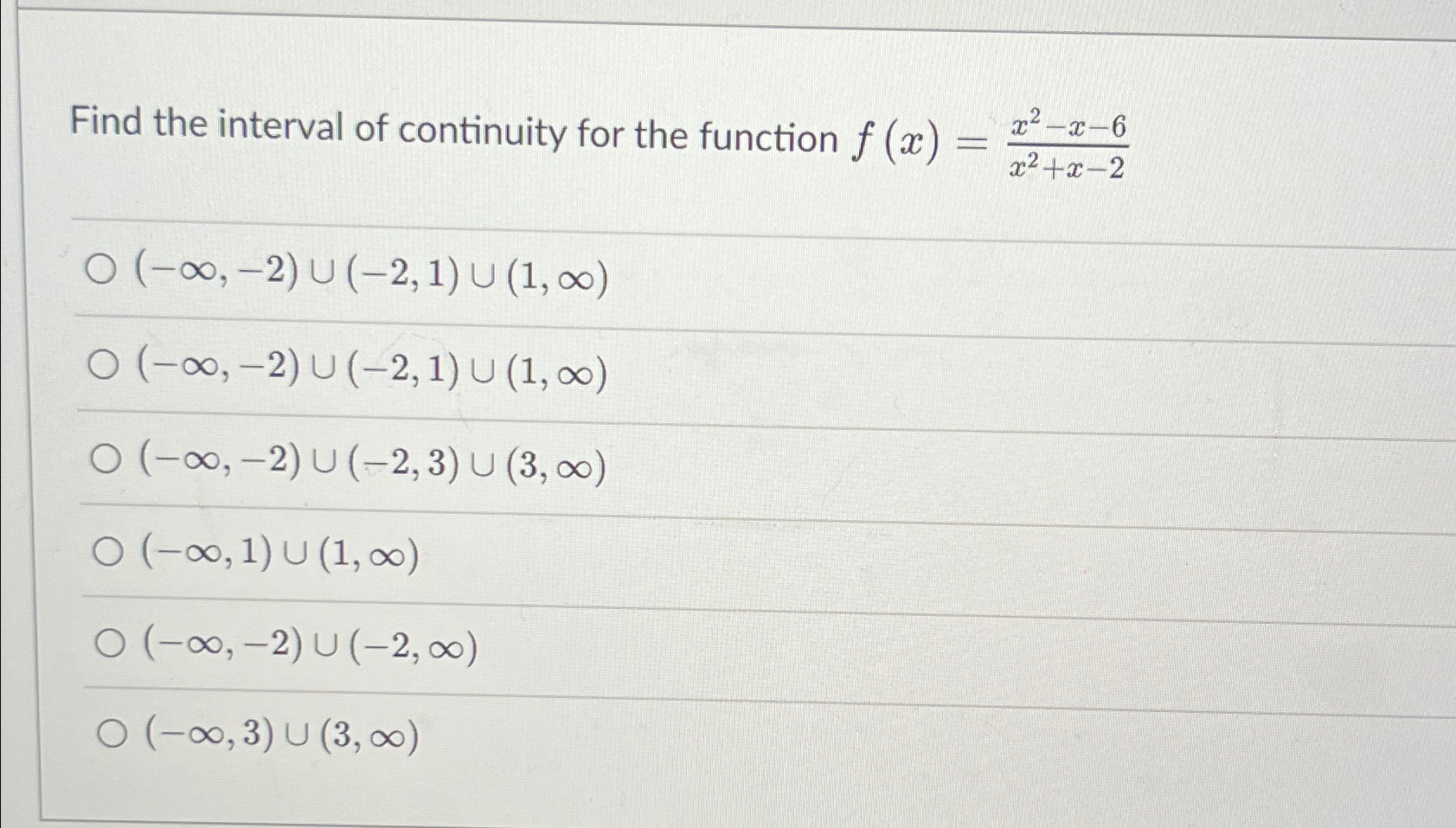 Solved Find the interval of continuity for the function | Chegg.com