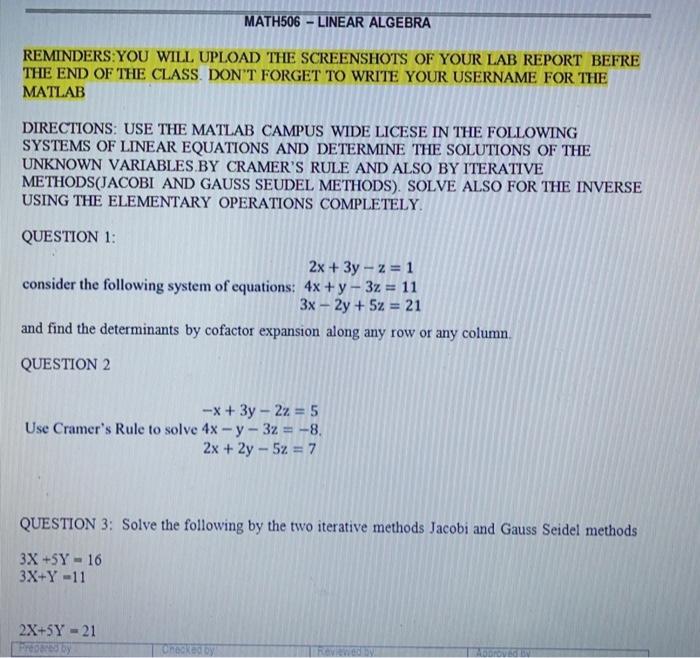 Solved MATH506 - LINEAR ALGEBRA REMINDERS. YOU WILL UPLOAD | Chegg.com