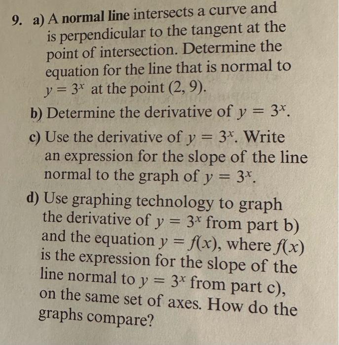 Solved 9. a) A normal line intersects a curve and is | Chegg.com